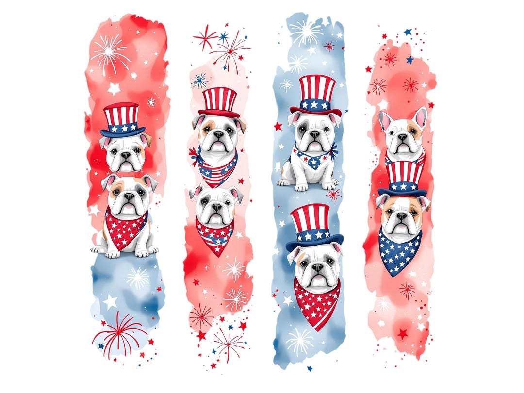 Patriotic Bulldog Digital Art, 4th of July Dog Print, Independence Day ...