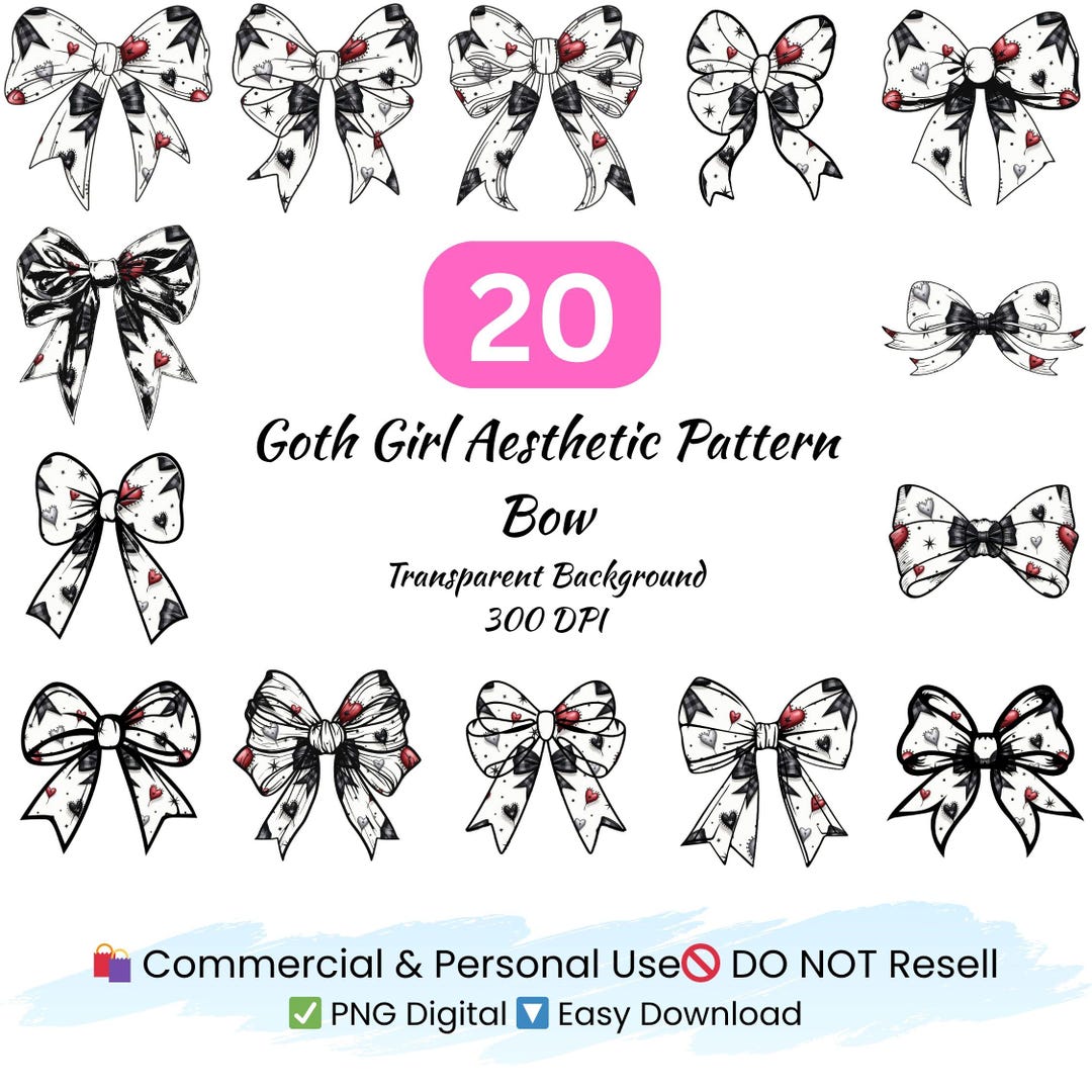 Goth Bow Clipart | Goth Girl Bow | Aesthetic Bow PNG, Digital Bow, Bow ...