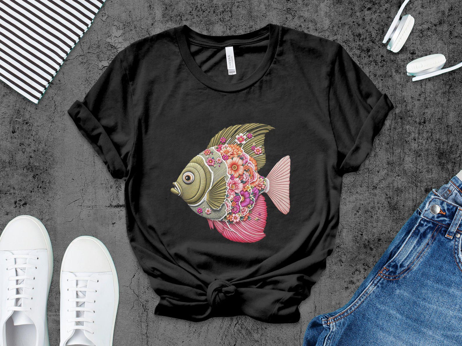 Floral Angelfish PNG, Digital Download, Fish Art Printable, Colorful ...