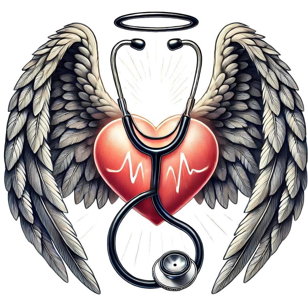 Heart and Stethoscope With Angel Wings Digital Art, Medical ...