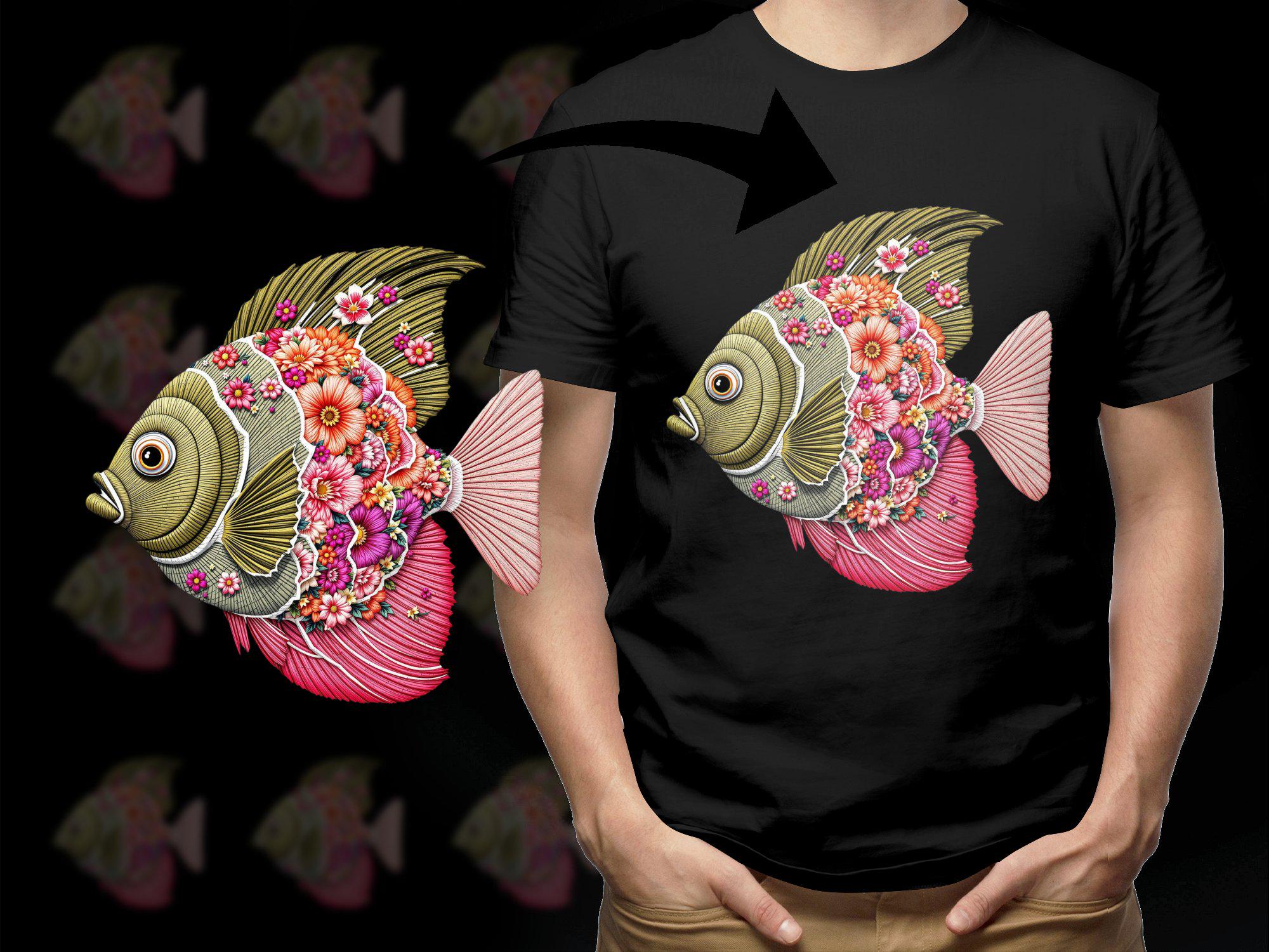 Floral Angelfish PNG, Digital Download, Fish Art Printable, Colorful ...