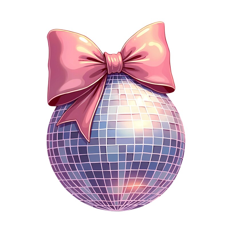 Disco Ball Clipart PNG, Birthday Party Digital Download, Cute Pink Bow ...