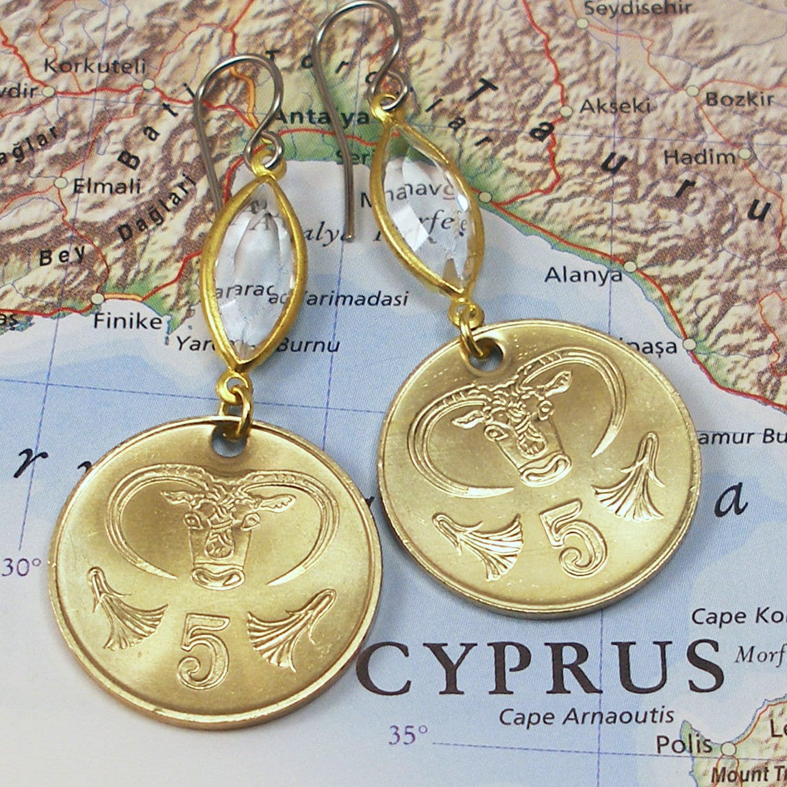 Cyprus Vintage Coin Earrings Ancient Symbol Cypriot | Etsy