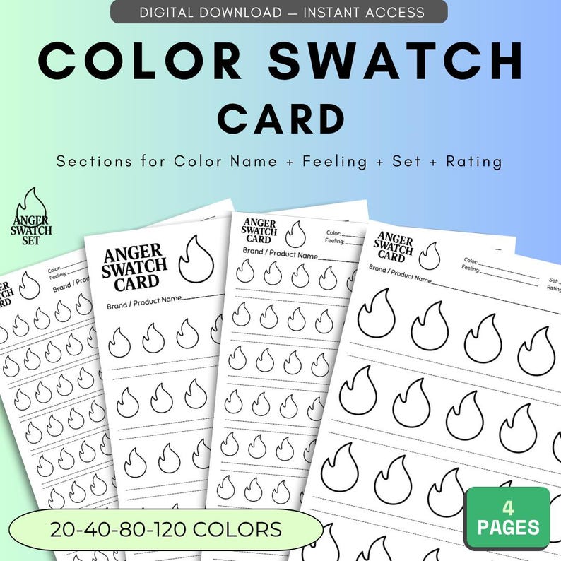 Anger Color Swatch Chart Printable | Blank Color Swatches for Alcohol ...