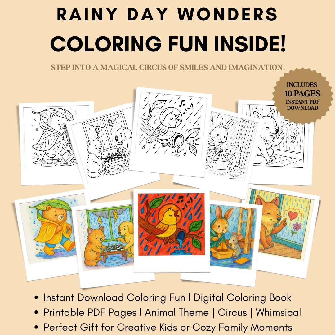 Rainy Day Animal Coloring Pages: Cozy Relaxation (PDF Download) - Etsy