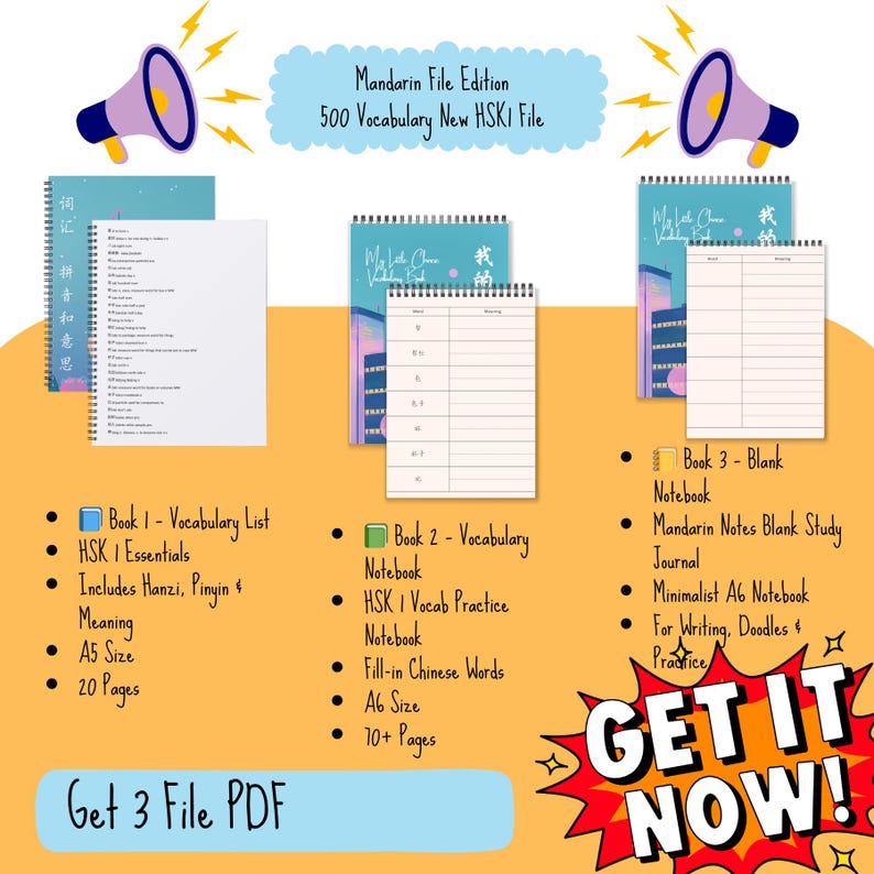 Mandarin Vocabulary Book Set (3 in 1) | HSK 1 Word List, Fill-in Vocab ...