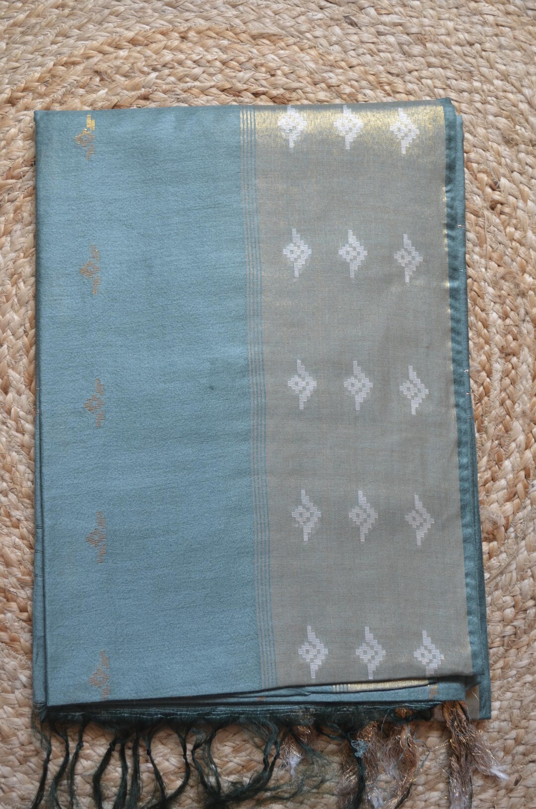 Green Zari Work Vegan Silk Handloom Saree With Zari Border, Plant Fiber ...