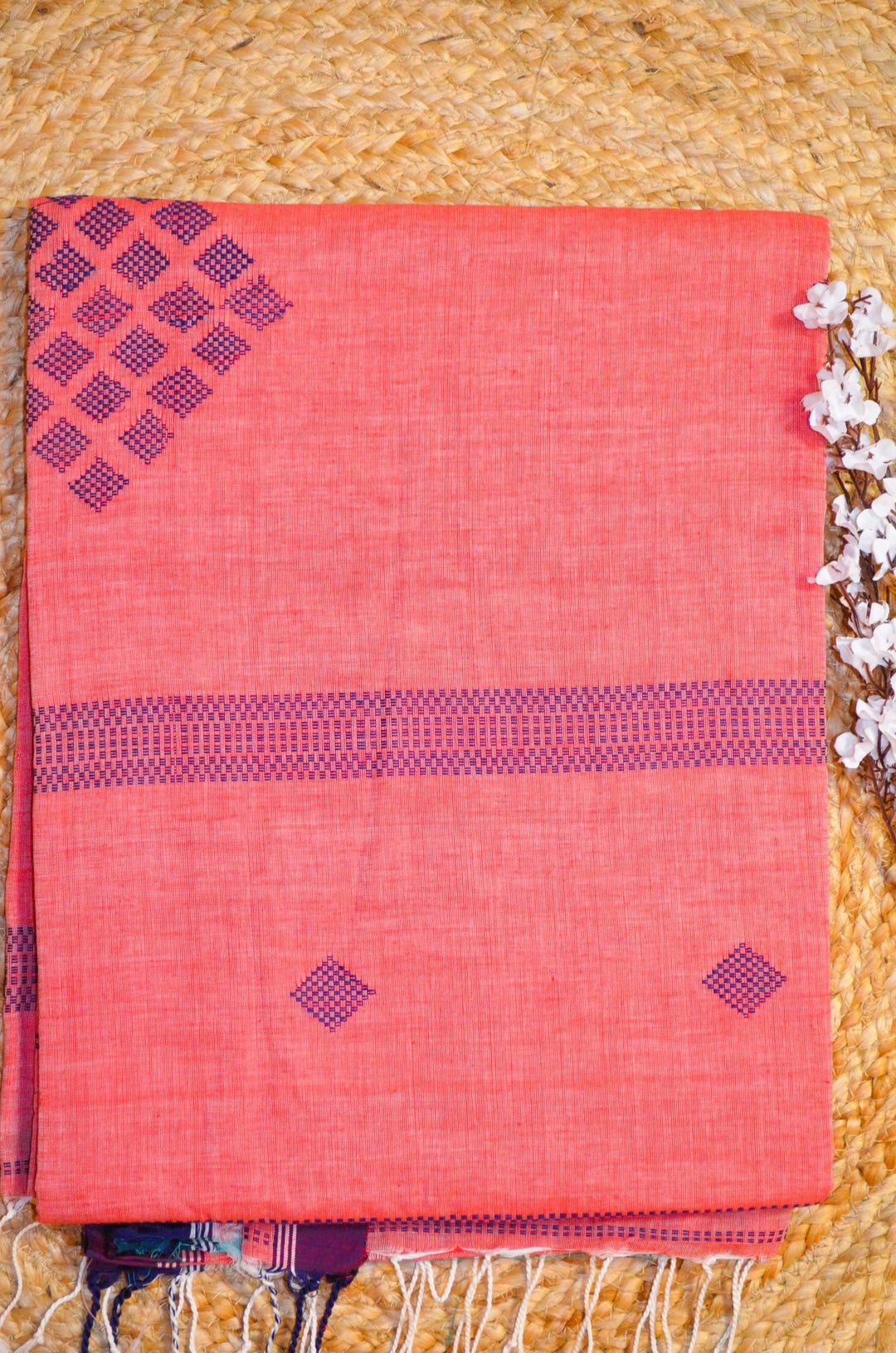 Red Mul Cotton Bengal Muslin Kantha 100% Cotton Handloom Saree, Dhakai ...