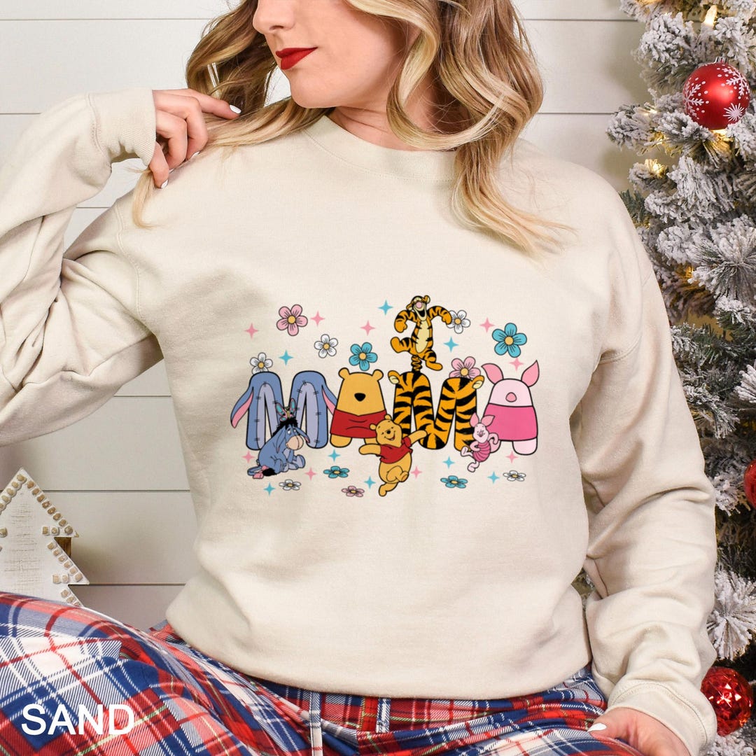Floral Winnie the Pooh Mama Sweatshirt, Pooh Floral Mom Hoodie, Mother ...