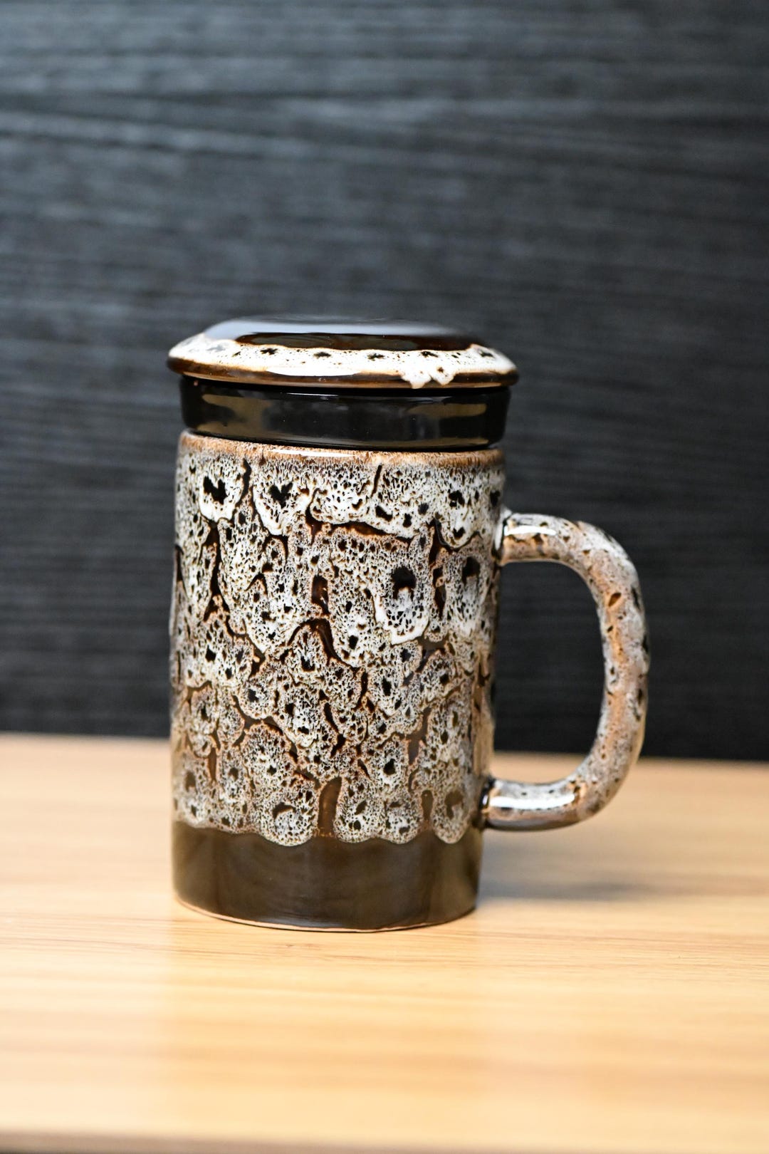 White Glaze - Handmade Ceramic Tea Infuser Mug Set With Lid & Strainer ...