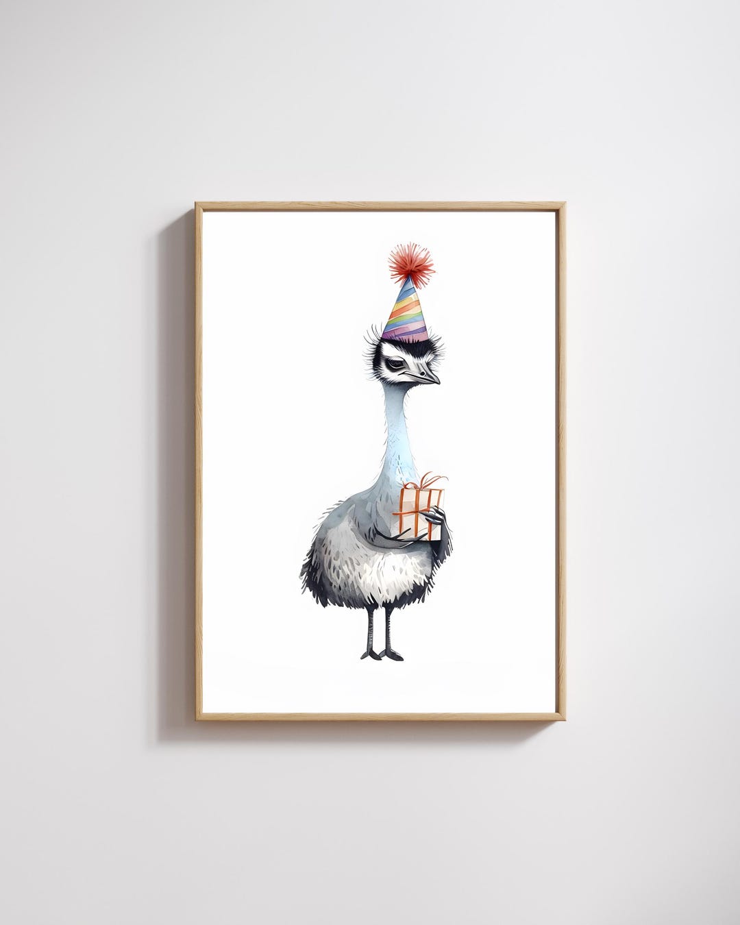 Watercolour Emu Wearing Party Hat Digital Print, Watercolour Australian ...