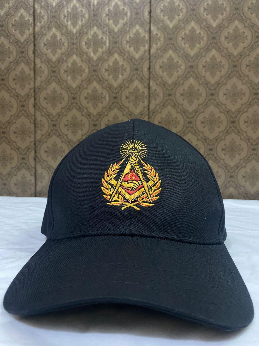 Masonic Freemasons Masonic Regalia Black Cap in Machine Embroidery High ...