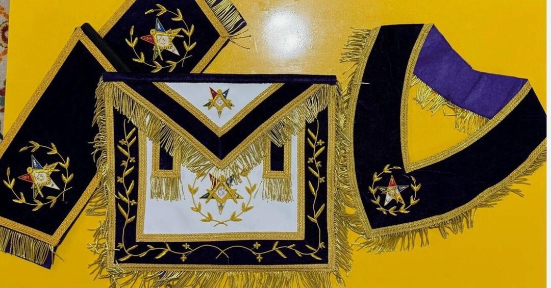 Masonic Regalia Associate Patron Apron Hand Embraided With Collar and ...