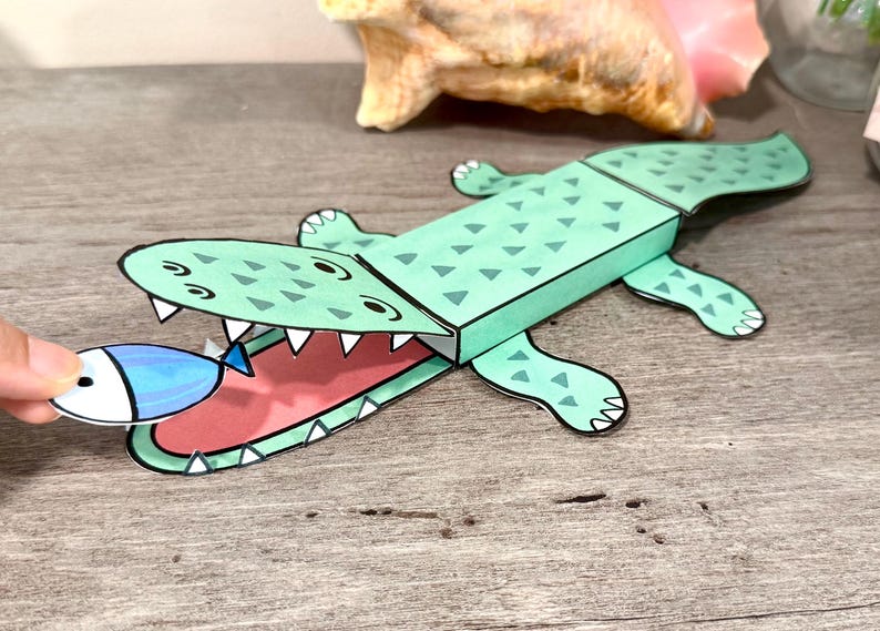Build an Alligator With Feedable Fish – 3D Crocodile Coloring Printable ...