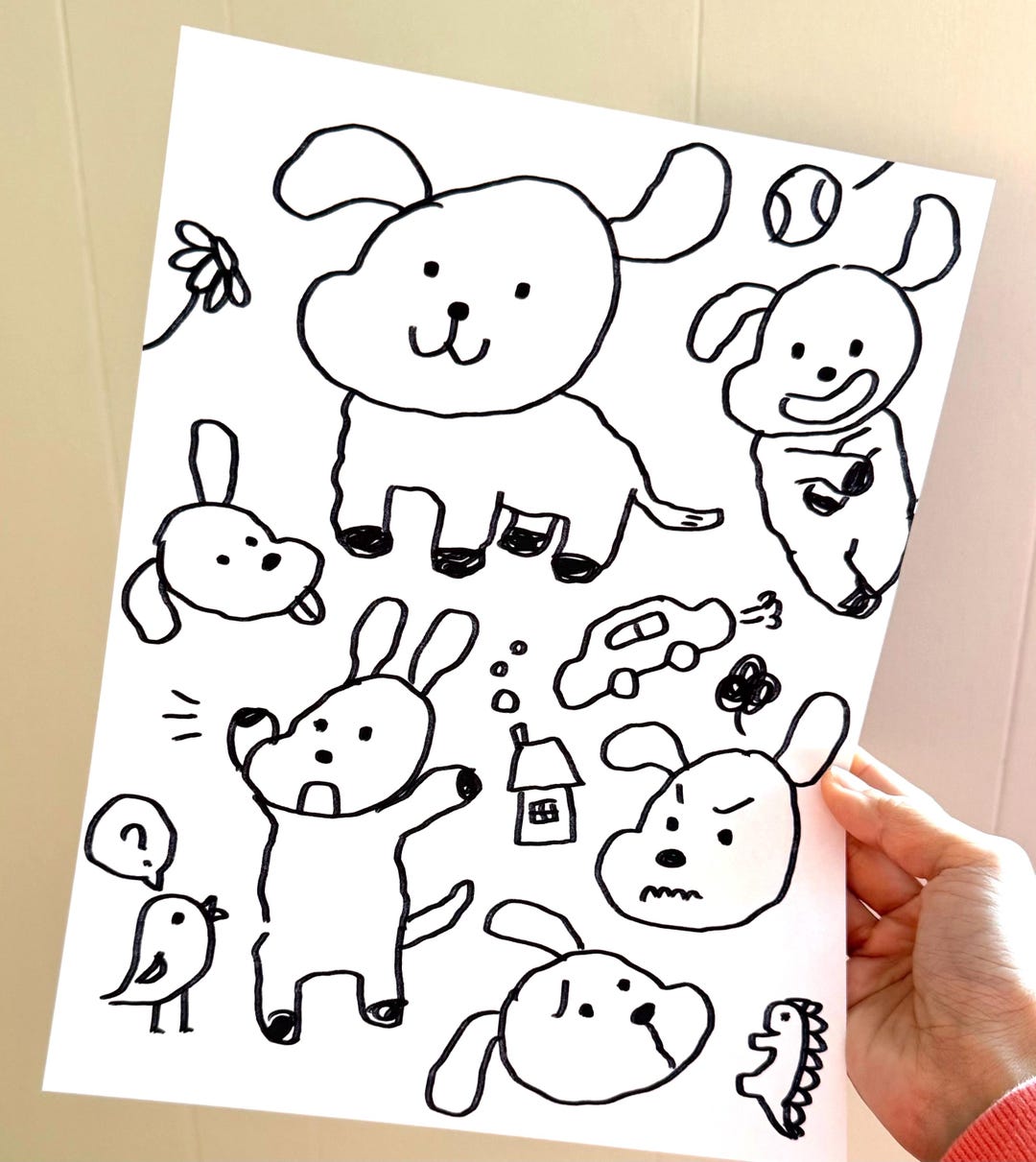 Cute Dogs Coloring Page – Hand Drawn Fun Printable for Kids and Adults ...