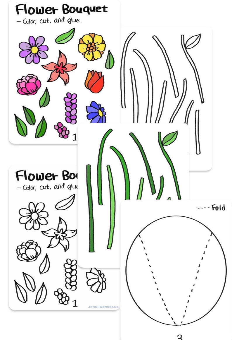 Build a Flower Bouquet Paper Craft & Coloring Printables - Fun Spring ...