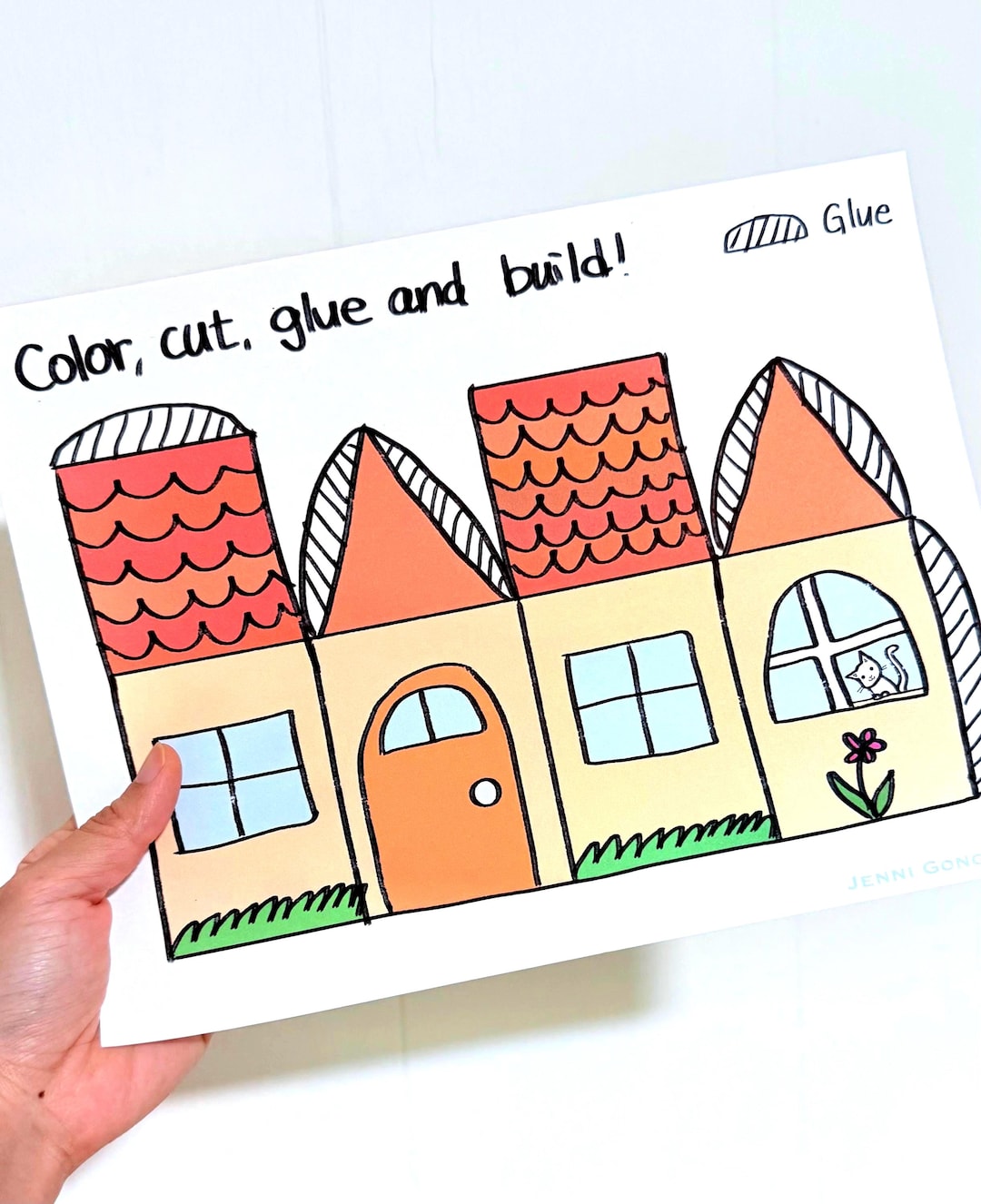 Build a 3D House Fun Coloring Craft Printable (colored and Black ...