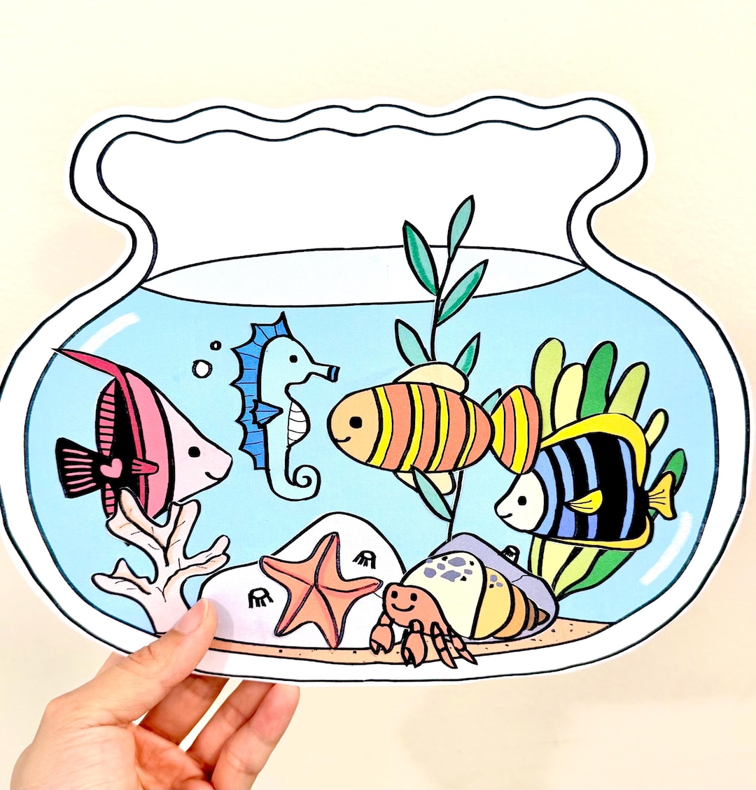 Printable Fish Tank Craft: Kids Coloring Activity (color & B/W) - Etsy ...