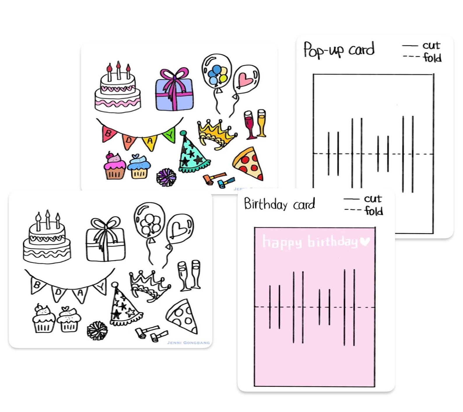 DIY Pop-up Birthday Card Coloring Pages – Printable Paper Craft ...