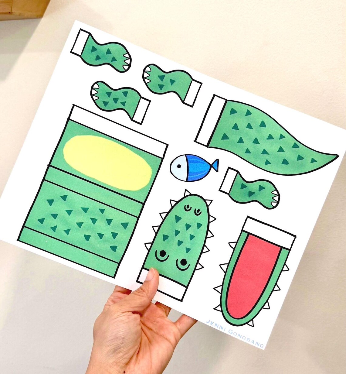 Build an Alligator With Feedable Fish – 3D Crocodile Coloring Printable ...