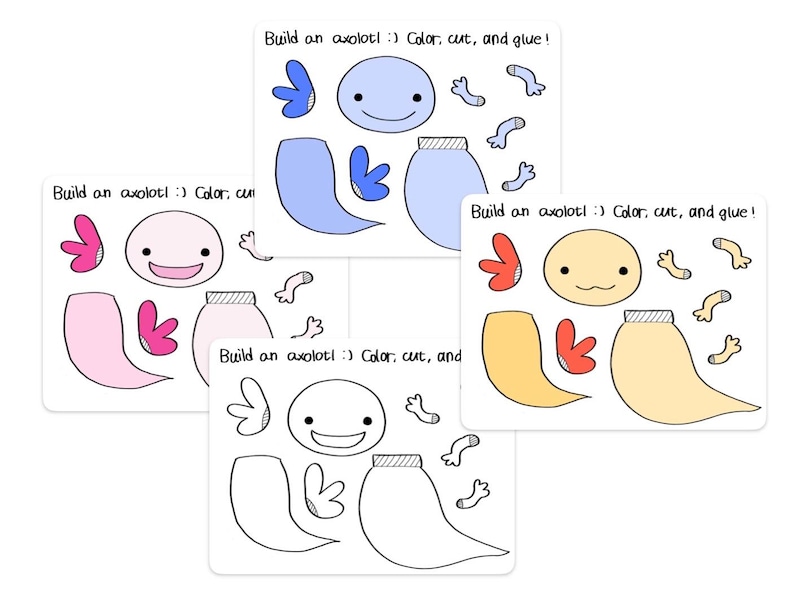 Build an Axolotl Craft Printable - 3D Paper Pet Template With Coloring ...