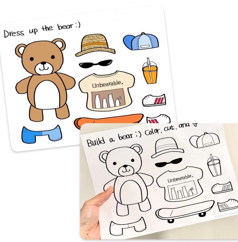Dress-up Bear Paper Doll Printable – Build A-bear Style Coloring ...