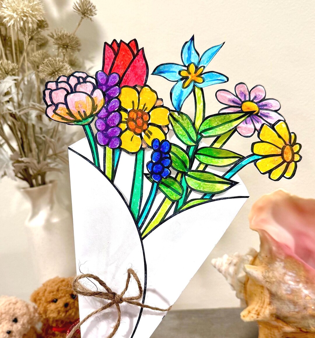 Flower Bouquet Paper Craft & Coloring Activity – Fun DIY for Kids and ...