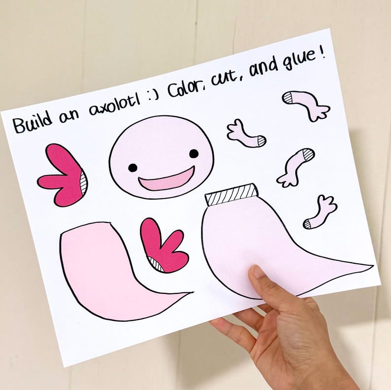 Build an Axolotl Craft Printable - 3D Paper Pet Template With Coloring ...