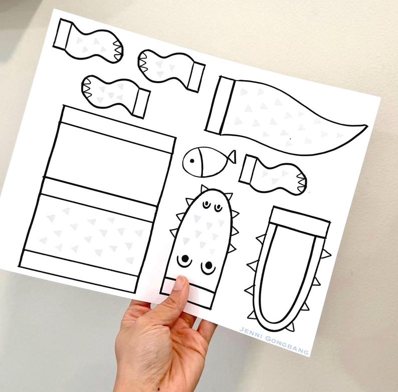 Build an Alligator With Feedable Fish – 3D Crocodile Coloring Printable ...