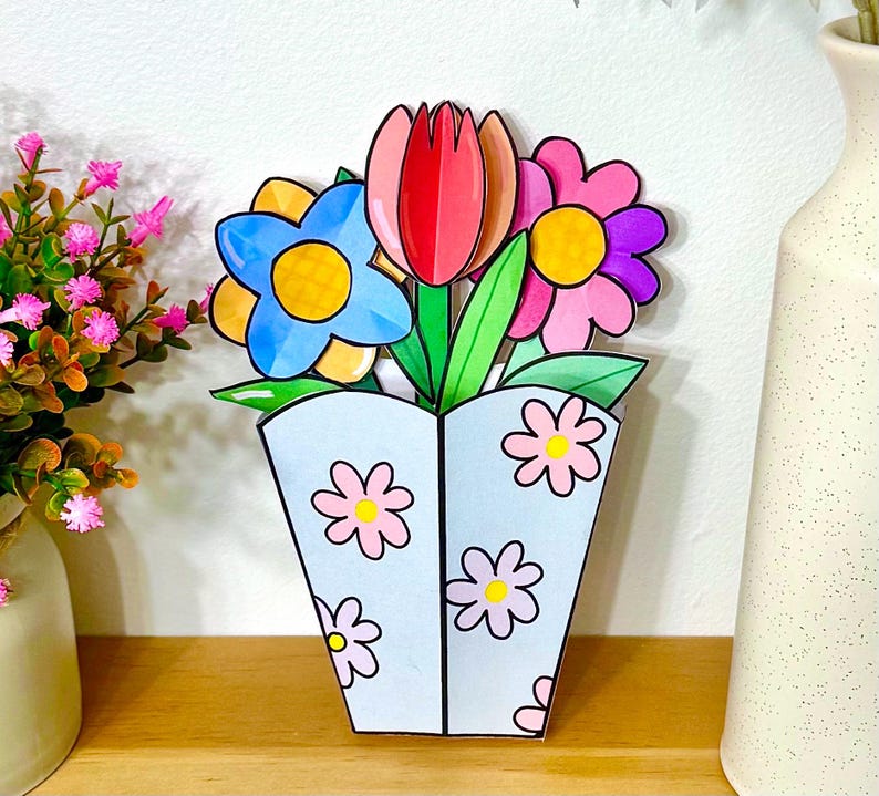 3D Flower Pot Printable Craft & Coloring - Fun Spring Activities (pre ...