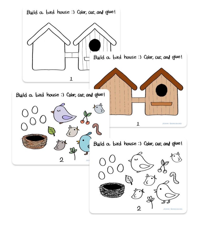 Bird House Paper Craft: Printable Coloring Activity (digital Download ...