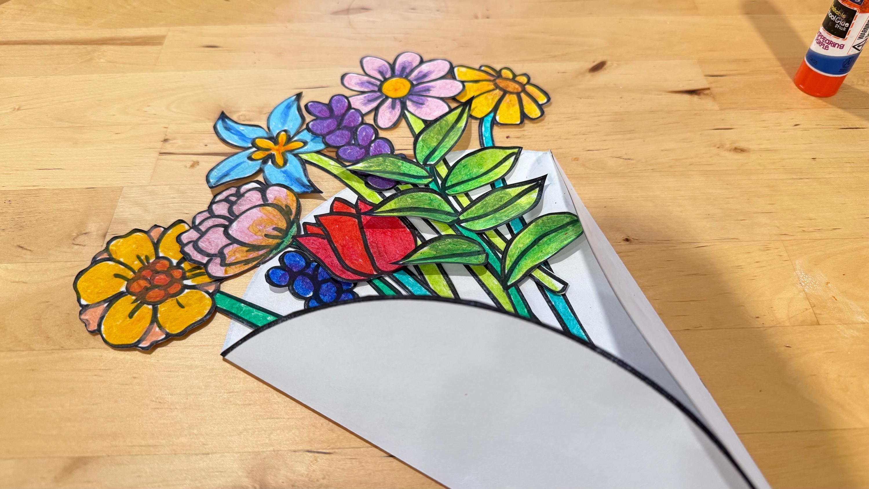 Build a Flower Bouquet Paper Craft & Coloring Printables - Fun Spring ...