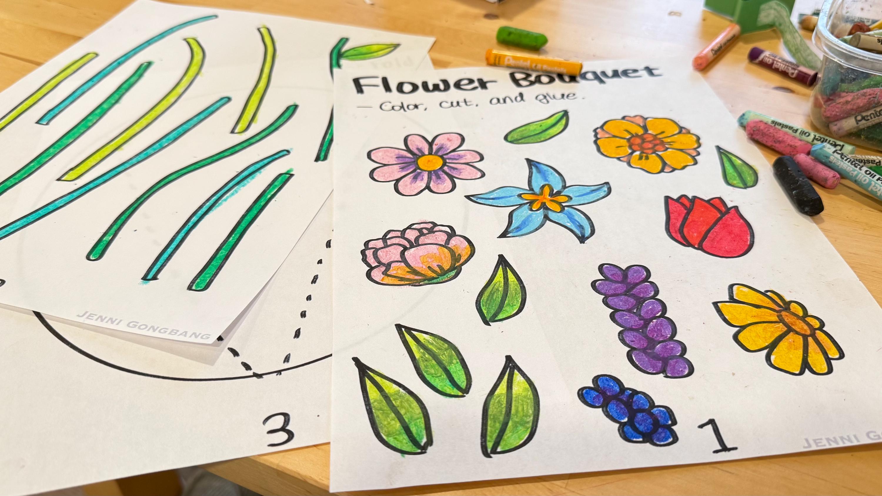 Build a Flower Bouquet Paper Craft & Coloring Printables - Fun Spring ...
