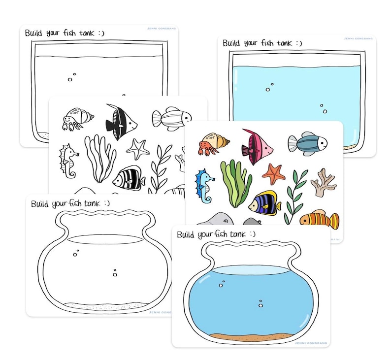Printable Fish Tank Craft: Kids Coloring Activity (color & B/W) - Etsy ...