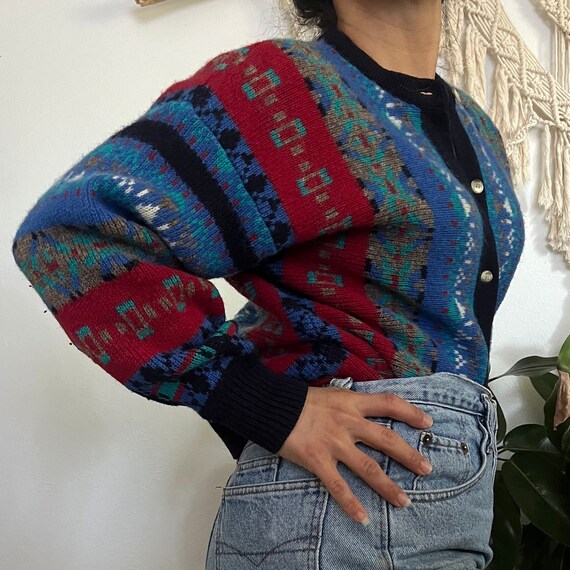 Vintage 90s knit cardigan, striped colorful long slee… - Gem