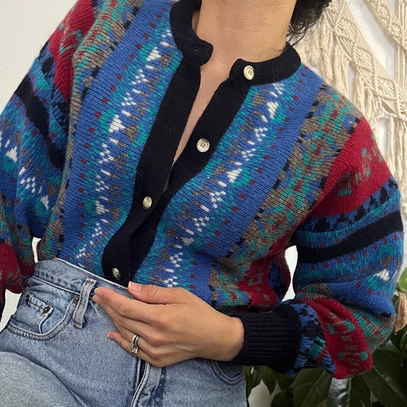Vintage 90s knit cardigan, striped colorful long slee… - Gem