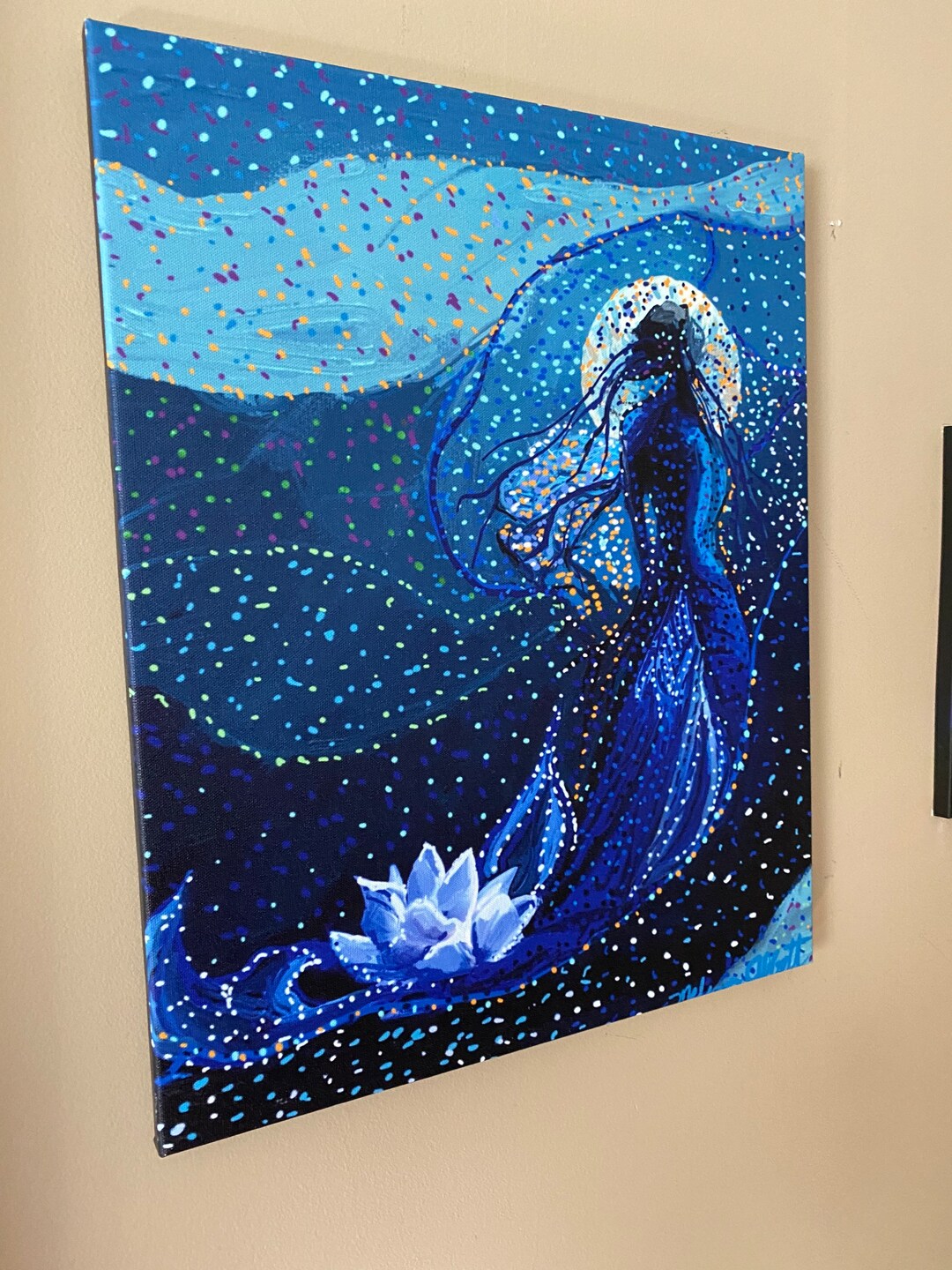 Blue Mermaid With White Lotus Wall Art | Dreamy Ocean Scene ...