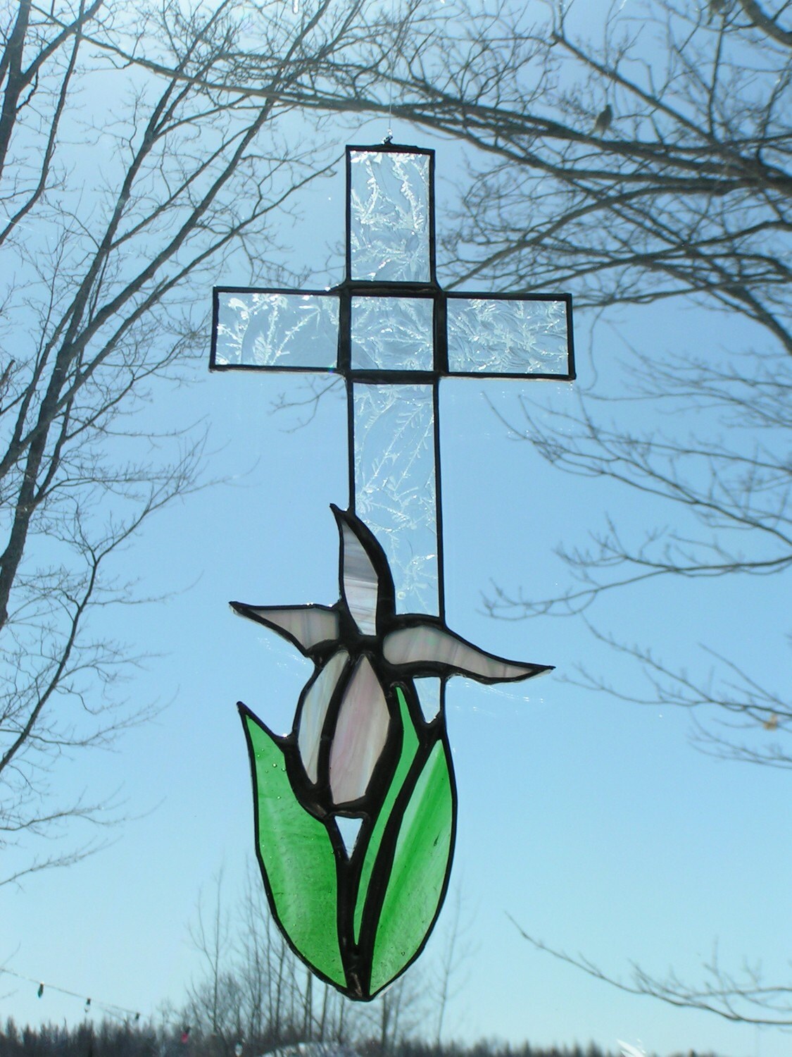 Lady Slipper/cross Stained Glass Suncatcher - Etsy