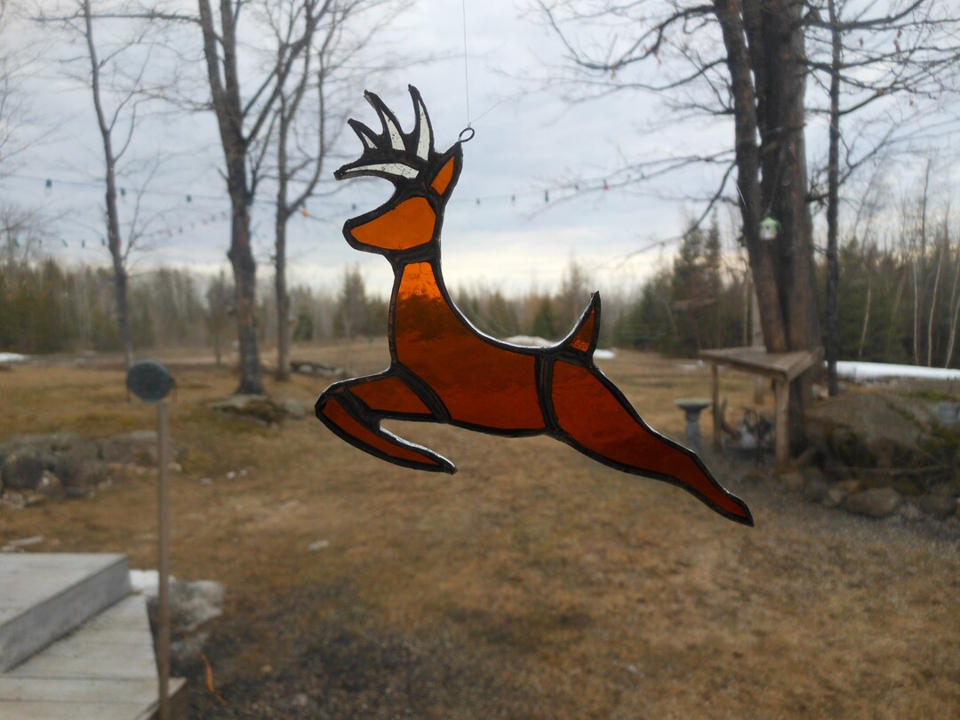 Leaping Buck Stained Glass Suncatcher - Etsy