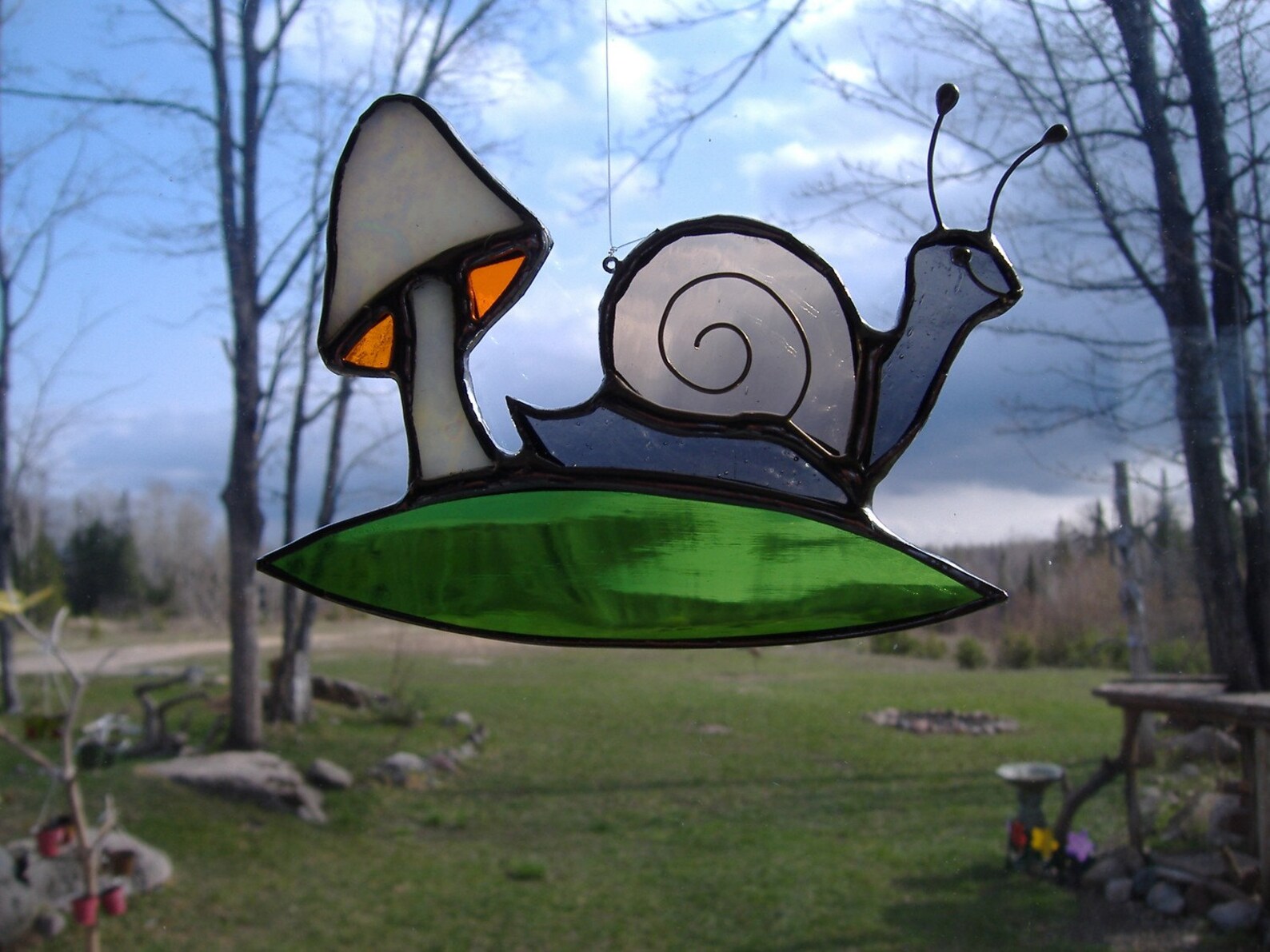 Snail and Mushroom Stained Glass Suncatcher | Etsy
