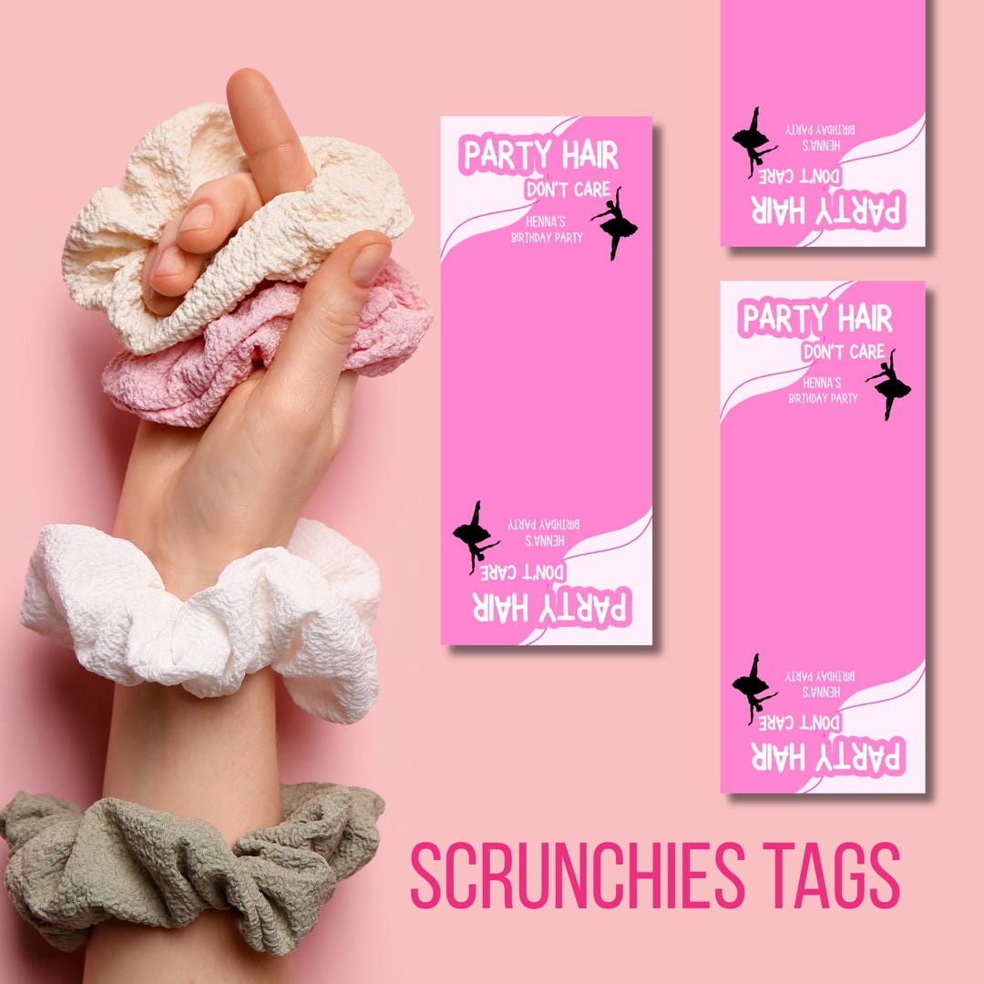 Editable Birthday Party Scrunchie Hang Tag Template, Birthday Favors ...