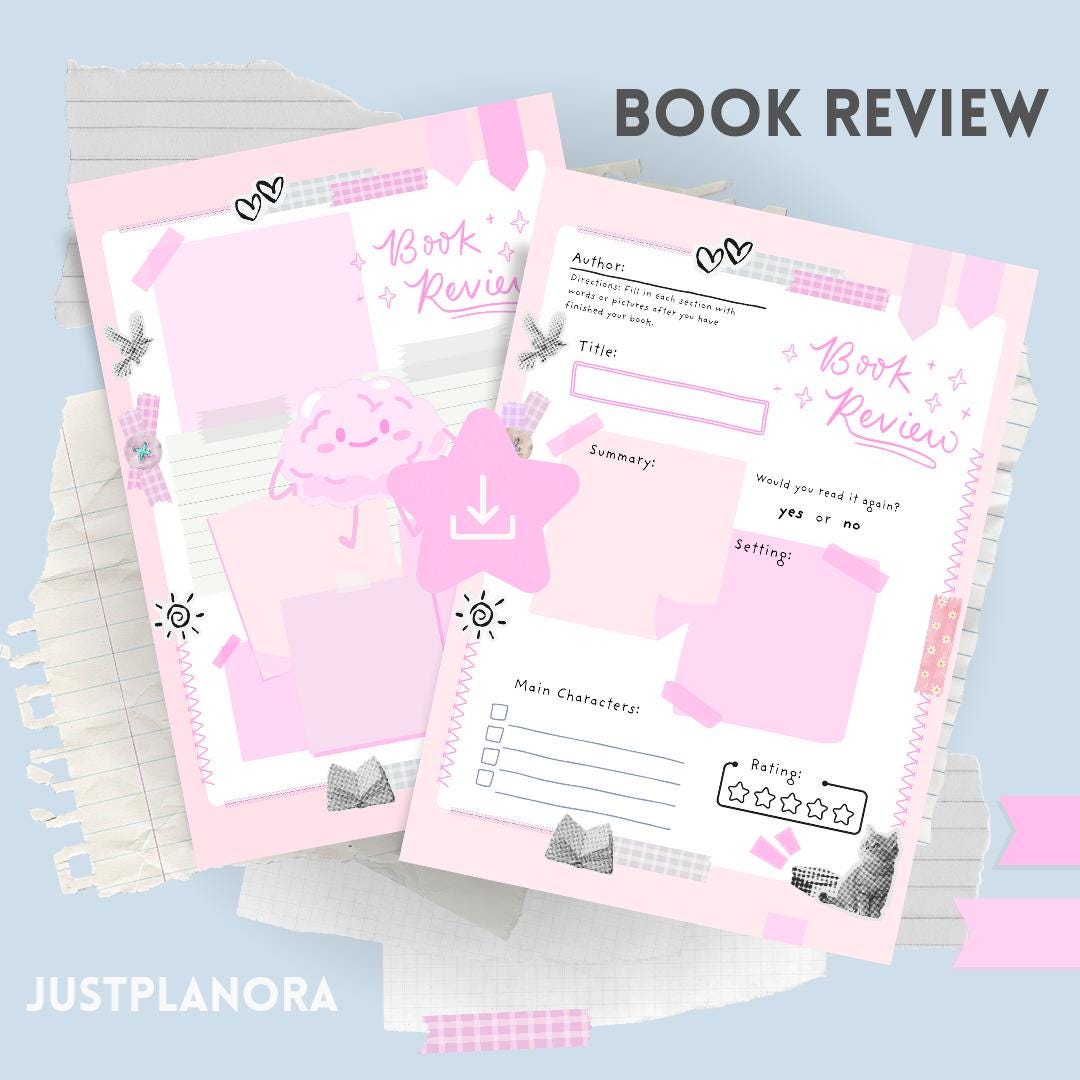 Pink Book Review Template | 2-page Digital Download | Reading Journal ...