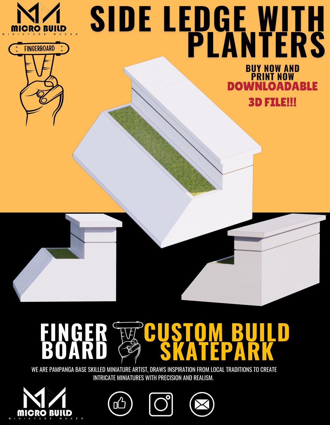 Fingerboard Side Ledge With Planters - Etsy