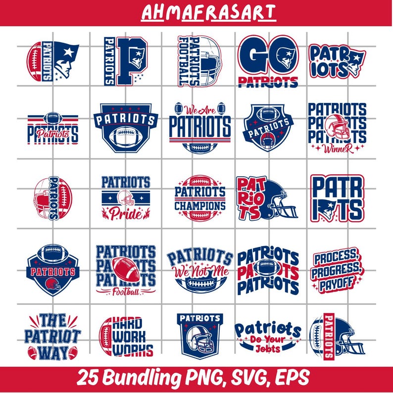 Patriots Football SVG Bundle, PNG, EPS, Cricut (25 Files) (digital ...