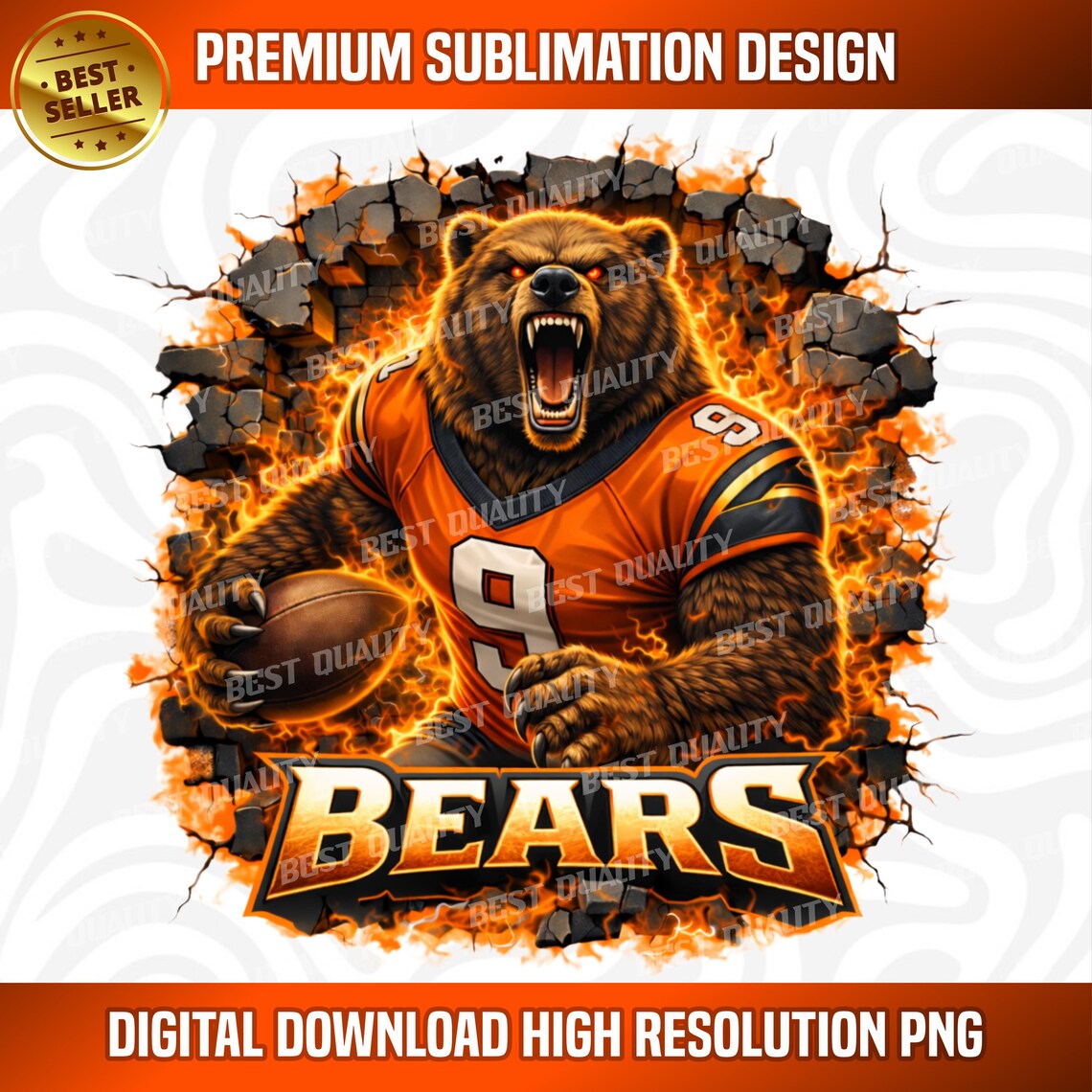 Chicago Football Bears PNG, Grizzly Mascot, Sublimation Printing ...