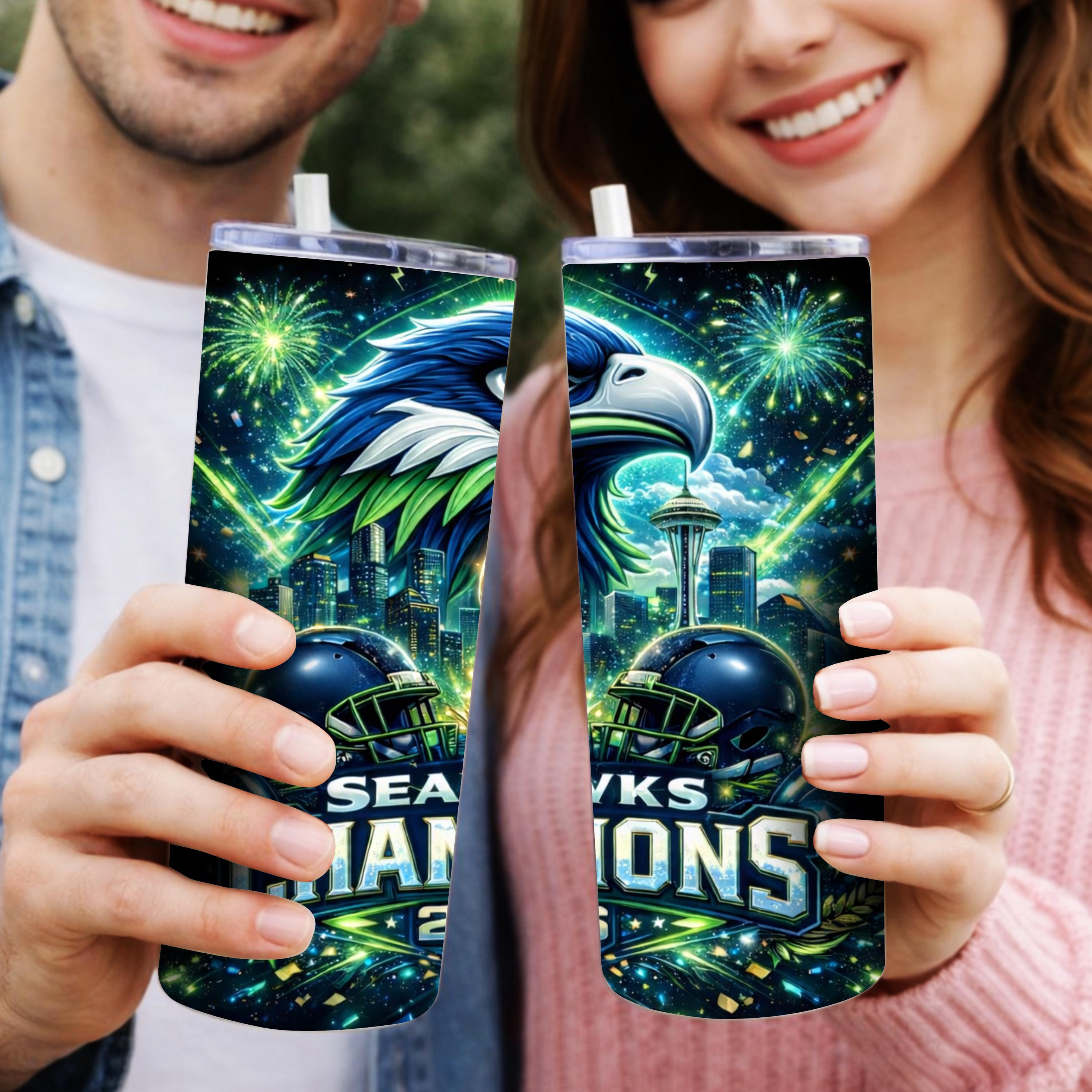 Seahawks Champions 2026, Seahawks Football 20oz Tumbler Wrap, Game Day ...