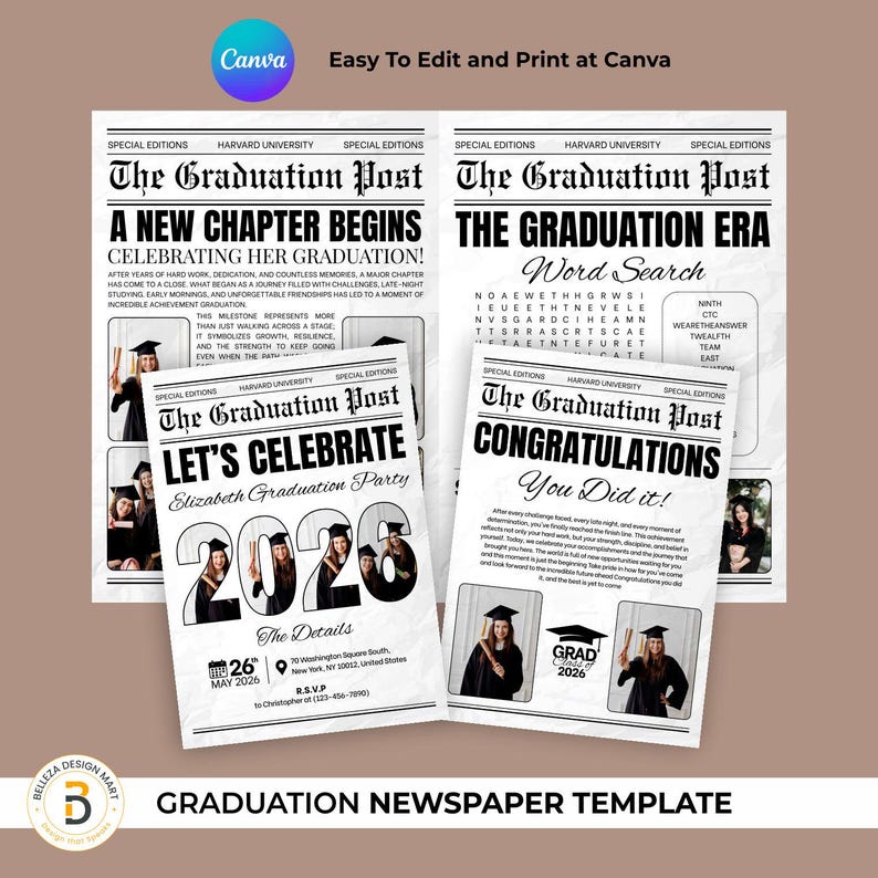 Canva Graduation Newspaper Template - Printable Large Graduation ...