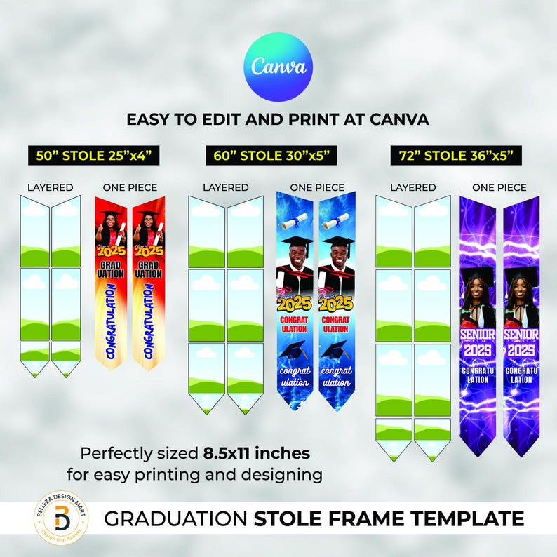 Custom Graduation Stole Template: Editable Canva Frames (digital ...