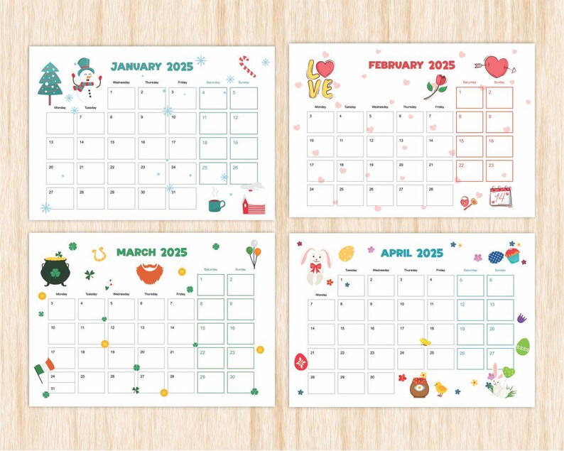 2025 Calendar Printable, Cute Kids Calendar 2025, Wall Calendar PDF ...