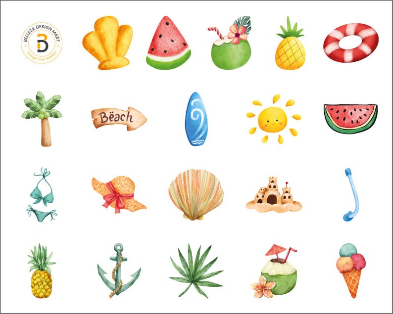 50 Summer Beach Clipart Bundle, Pool Party Clipart, Cute Summer ...